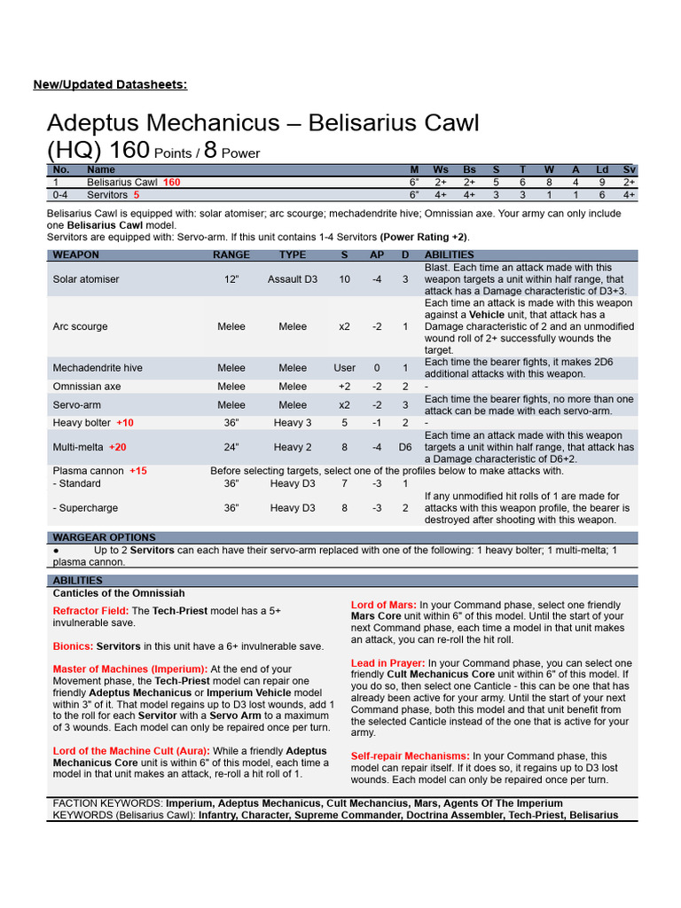 Adeptus Mechanicus Datasheets Overview | PDF | Infantry | Military
