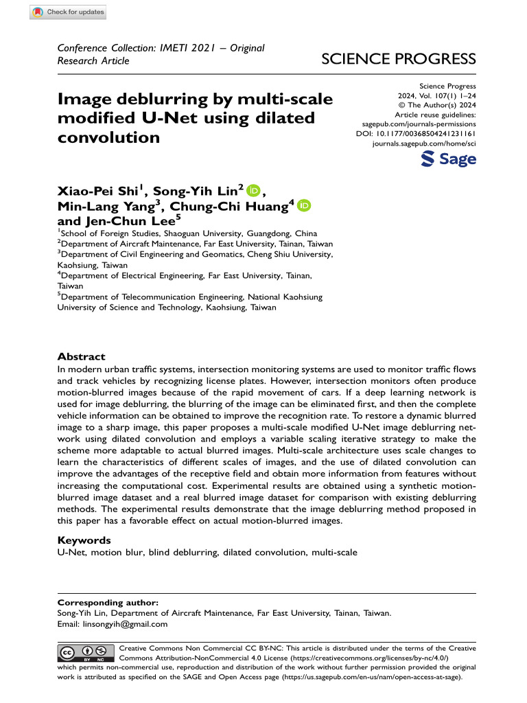 Image Deblurring by Multi-Scale Modified U-Net Using Dilated Convolution | PDF | Computer Vision