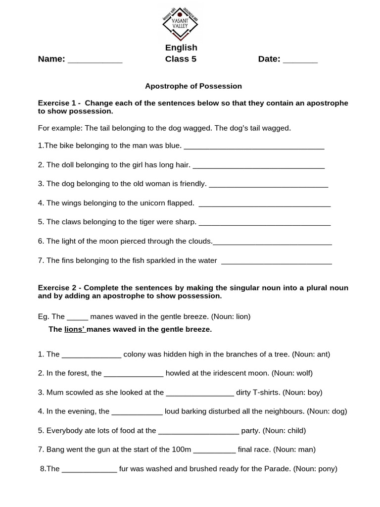 Apostrophe Usage Exercises for Kids | PDF