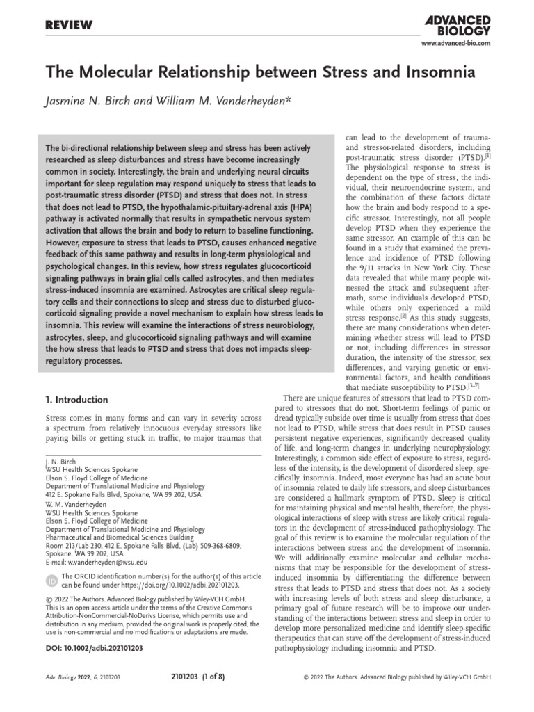 Stress-Induced Insomnia Mechanisms | PDF | Stress (Biology ...