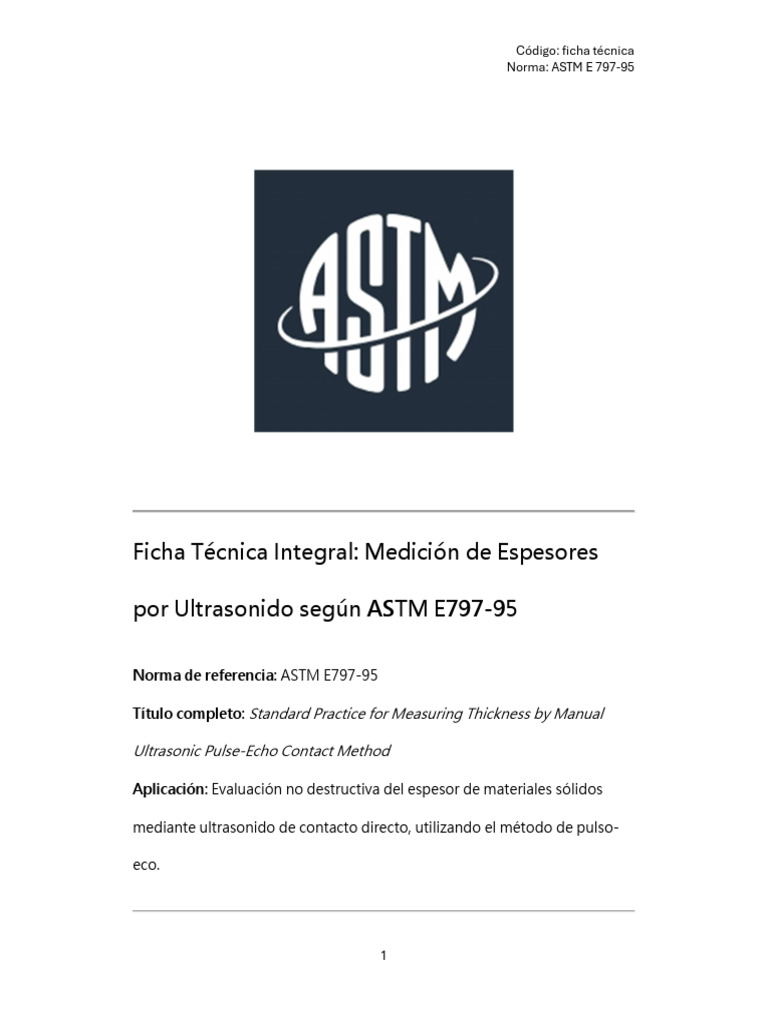 Medición de Espesores: ASTM E797-95 | PDF | Ultrasonido | Sonido