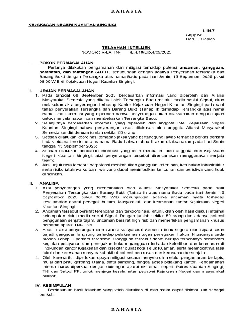 Telaahan Intel Latsar Rahmad Wahyudi Ardi | PDF