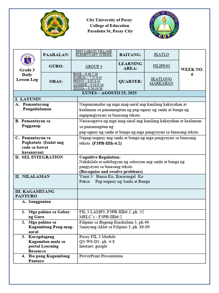 Detailed Lesson Plan Filipino 3 | PDF