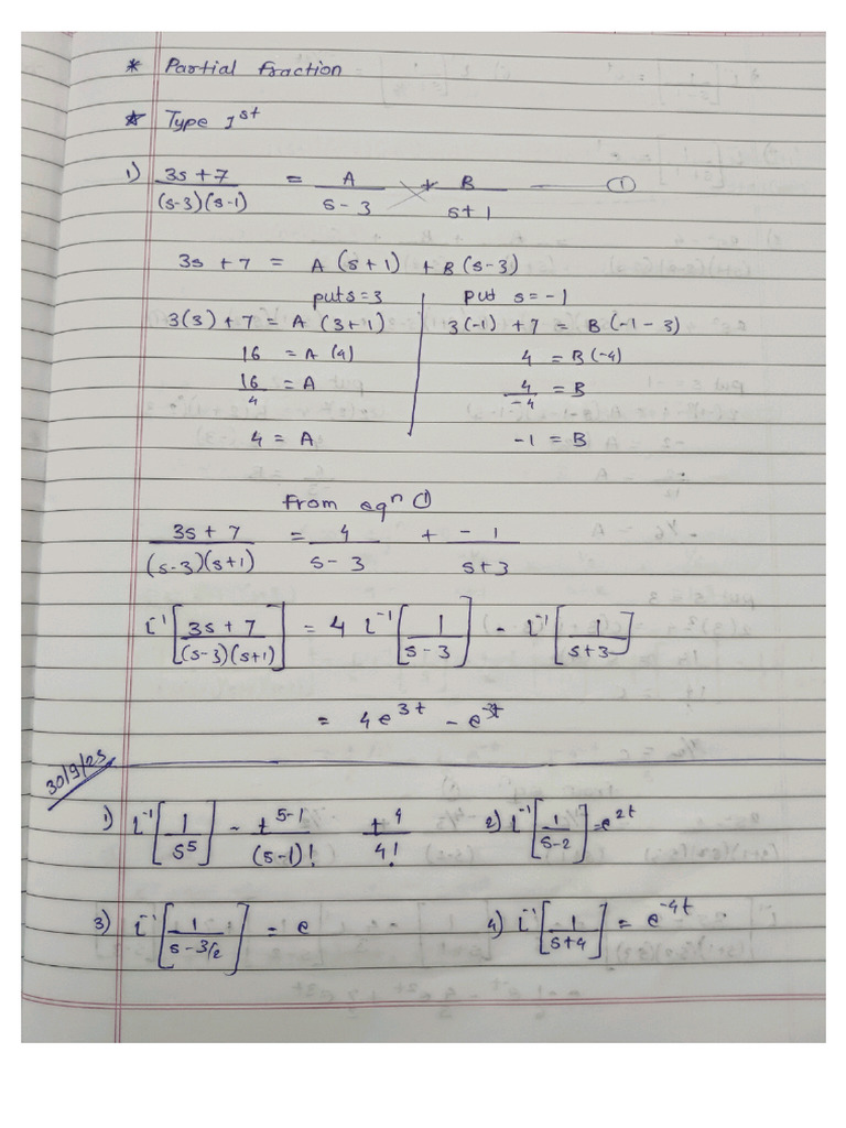 Laplas Inverse (Partial Fraction) Calss | PDF