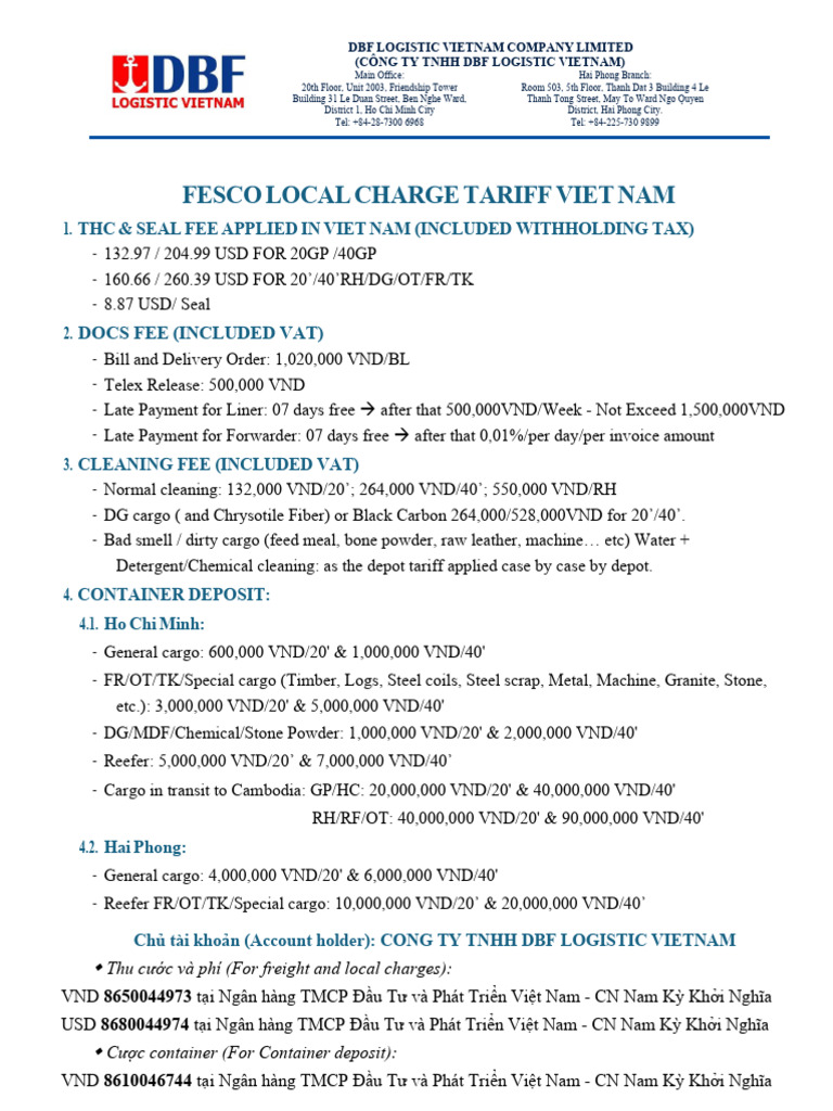 DBF-FESCO Local Charge Updated 14 Mar 2025 | PDF | Vietnam