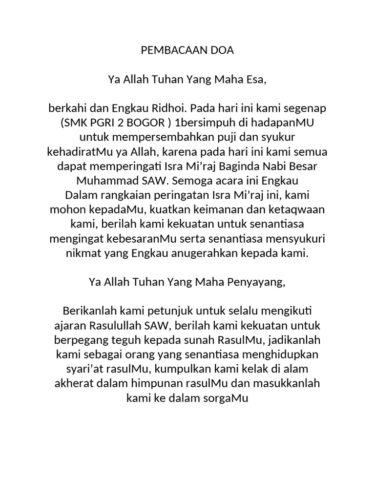 Doa Penutup Peringatan Isra Mi'raj | PDF