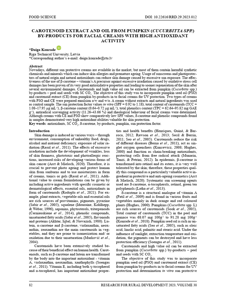 Carotenoid Extract and Oil From Pumpkin (Cucurbitta SPP.) By-Products ...