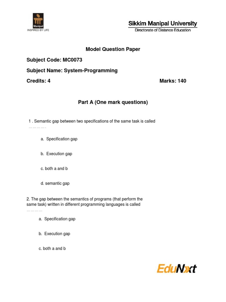 MC0073 System Programming | PDF | C (Programming Language) | Parsing MC0073 System Programming | PDF | C (Programming Language) | Parsing