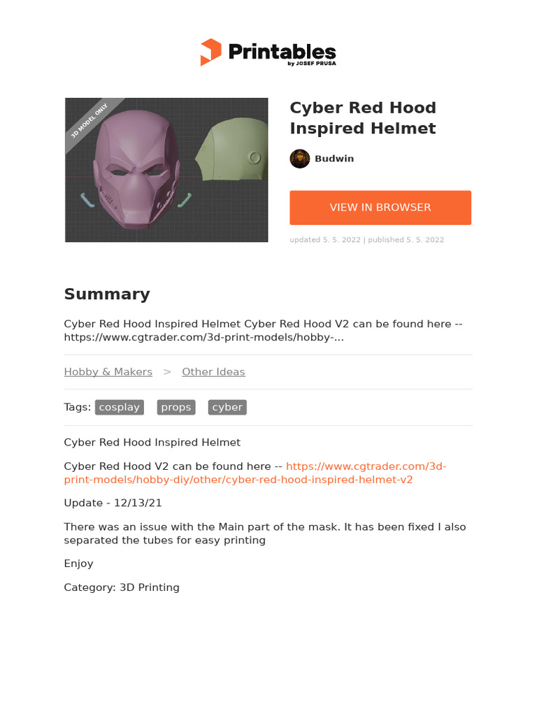Cyber Red Hood Inspired Helmet | PDF