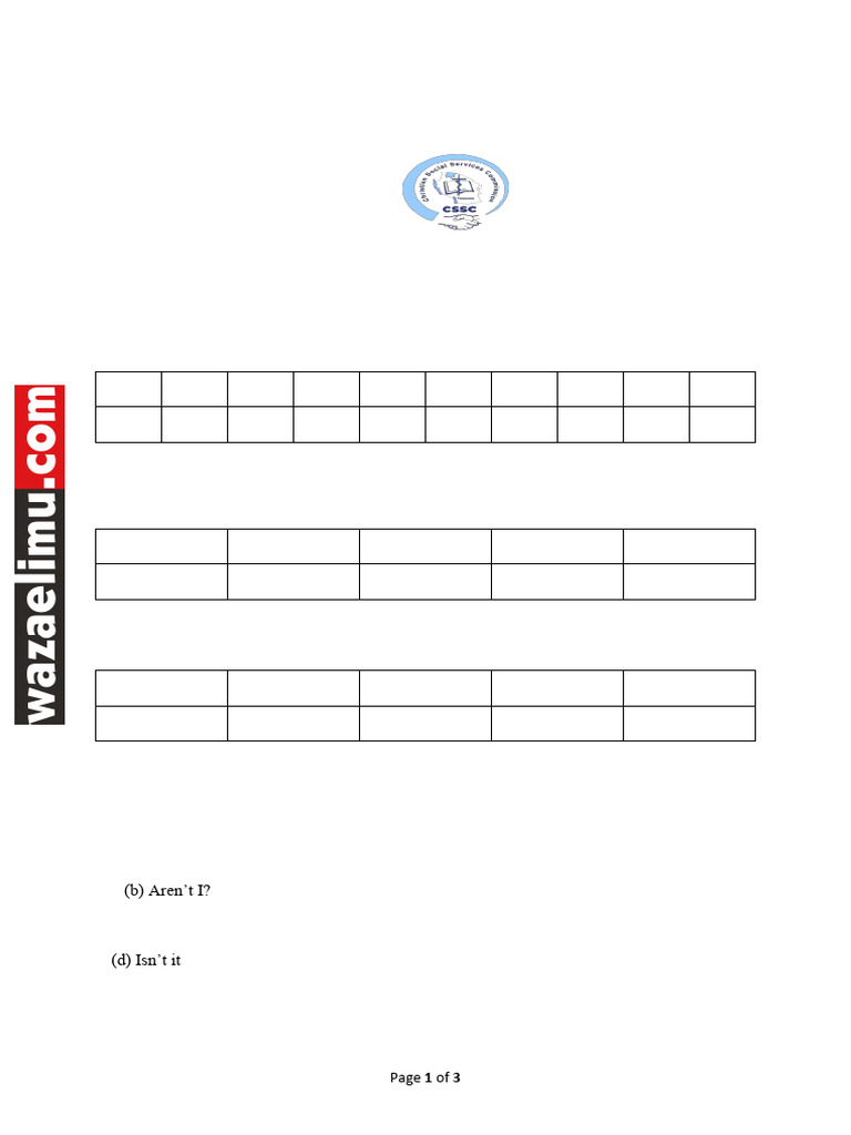 Form Two English Exam Marking Scheme | PDF