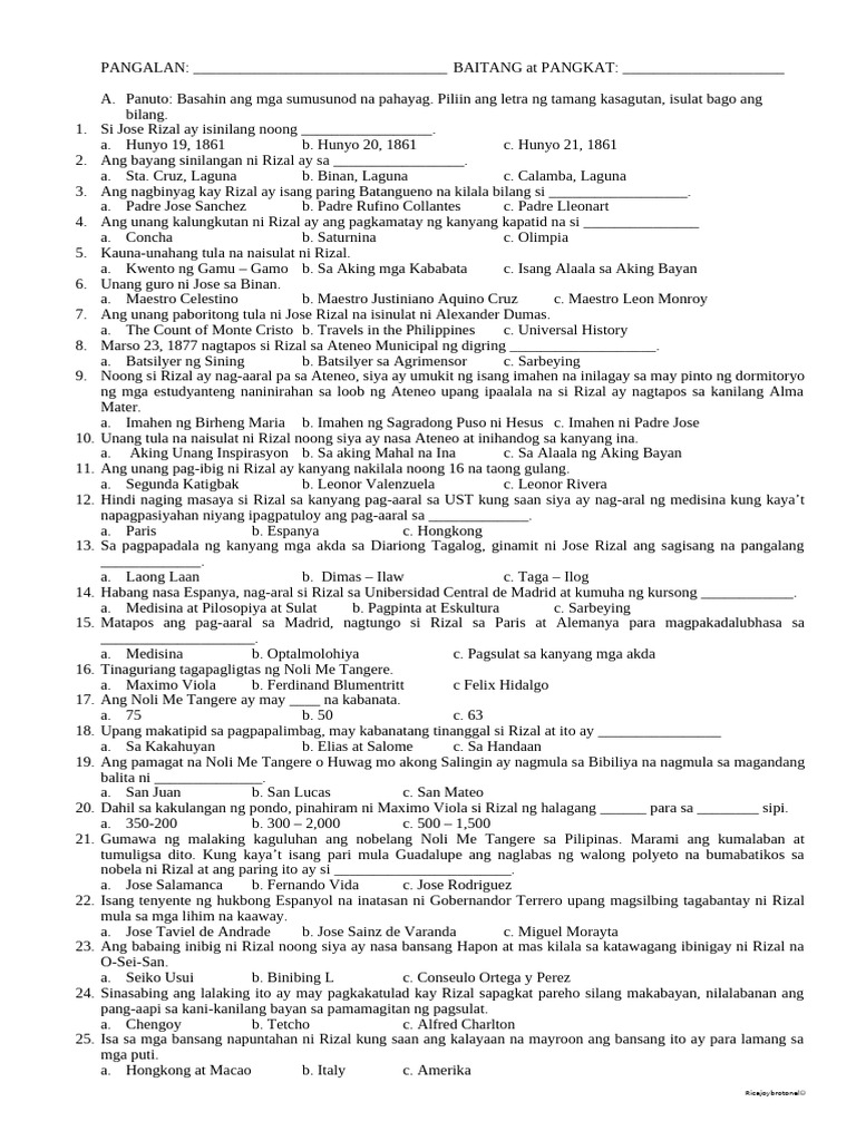 Performance Task No. 1 (SI RIZAL) | PDF