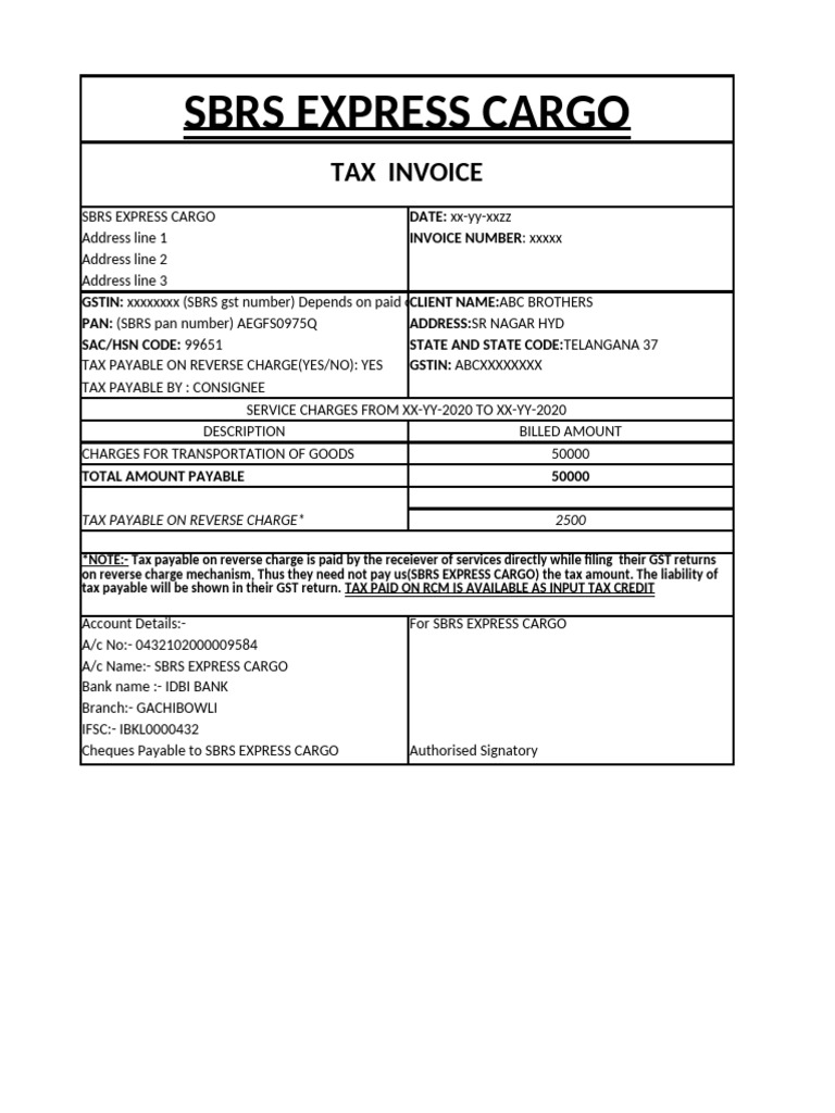 SBRS Express Cargo Tax Invoice Details | PDF