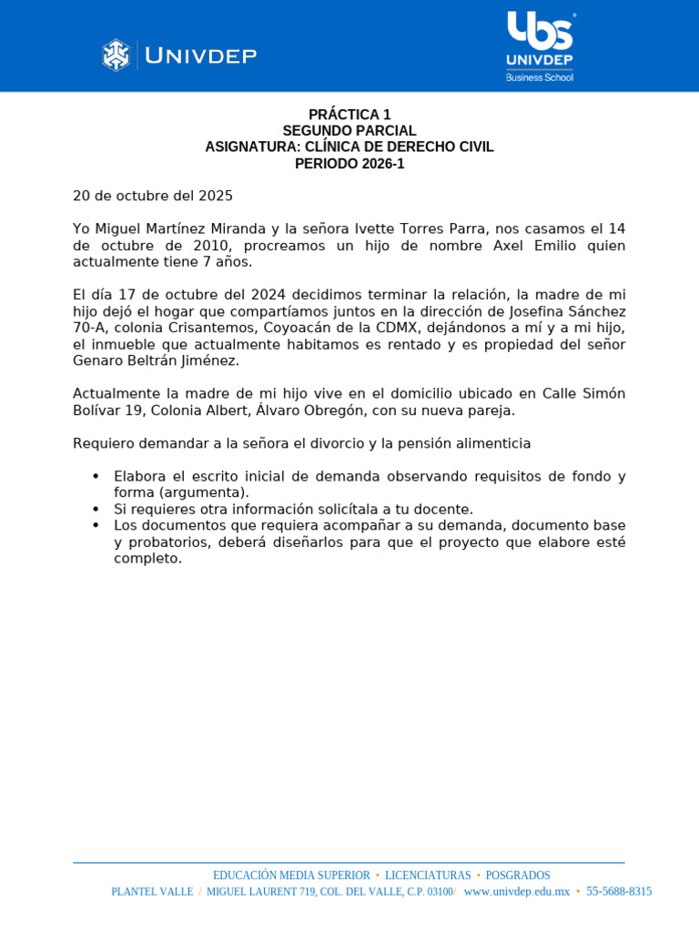 Ejercicio Divorcio - Clínica de Derecho Civil - LD | PDF