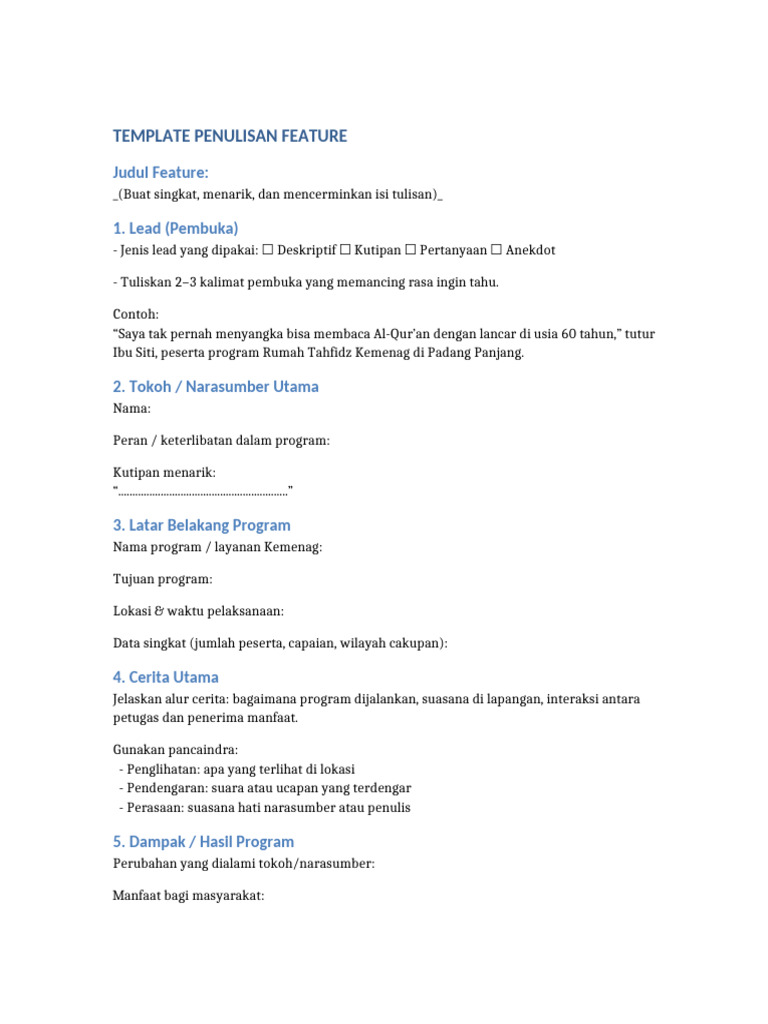 Template Penulisan Feature Kemenag | PDF
