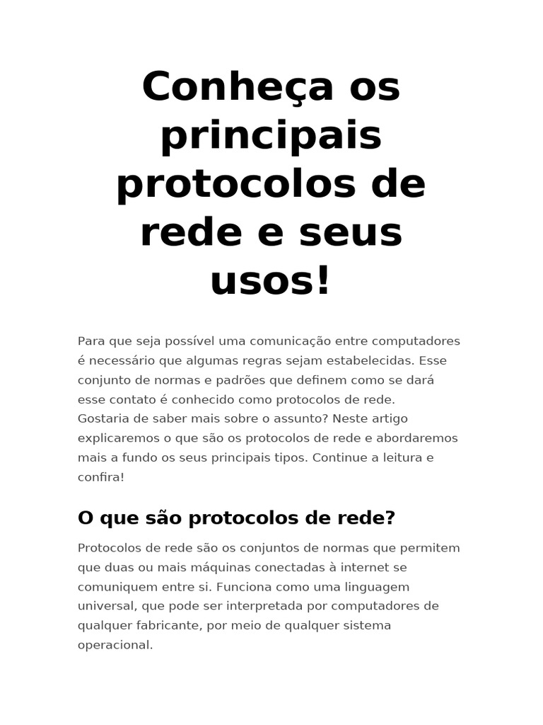 Principais Protocolos de Rede e Usos | PDF | Rede de computadores ...