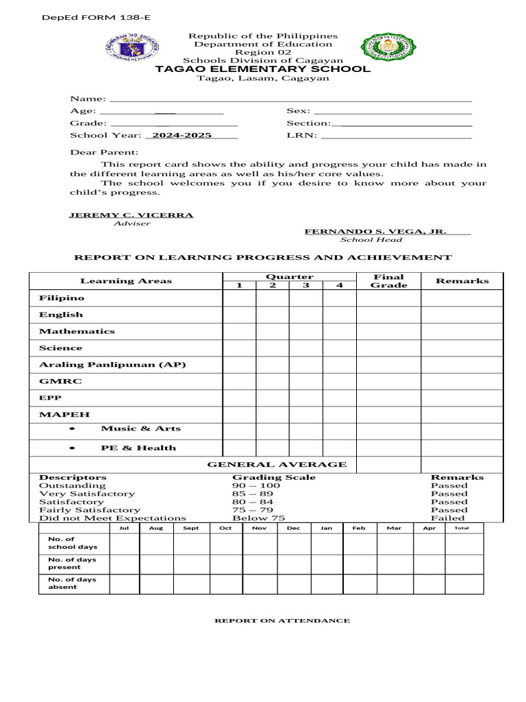Grade VI Attendance Report 2024-2025 | PDF