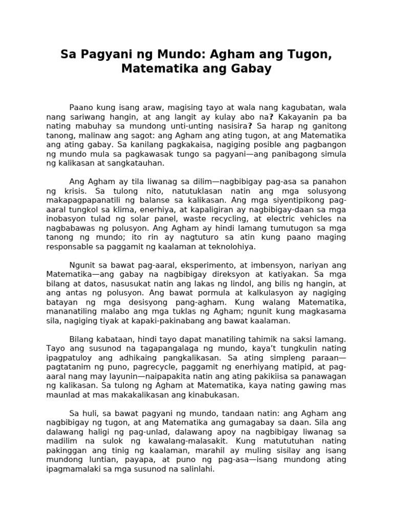 Sa Pagyani NG Mundo: Agham Ang Tugon, Matematika Ang Gabay | PDF