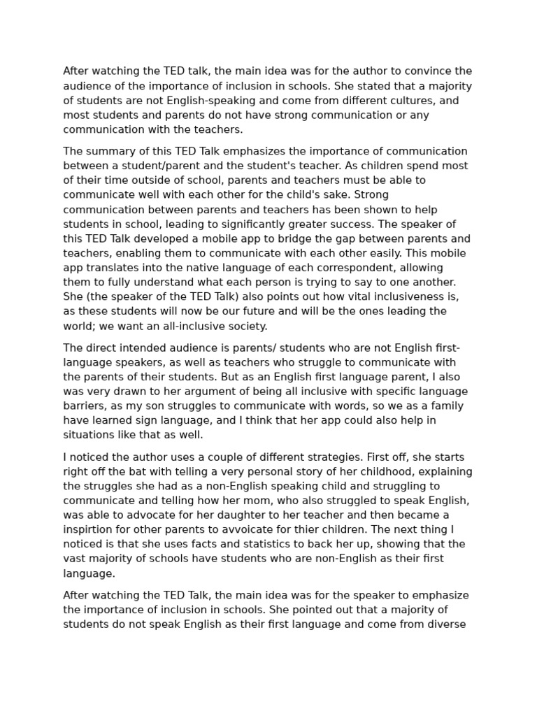 After Watching The TED Talk | PDF | Communication | English Language