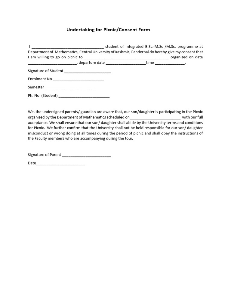 Picnic Consent Form for Students | PDF