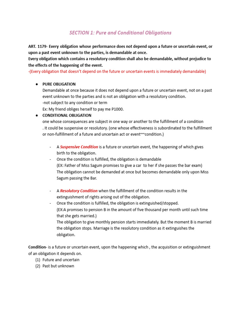 Pure vs Conditional Obligations Explained | PDF | Breach Of Contract ...