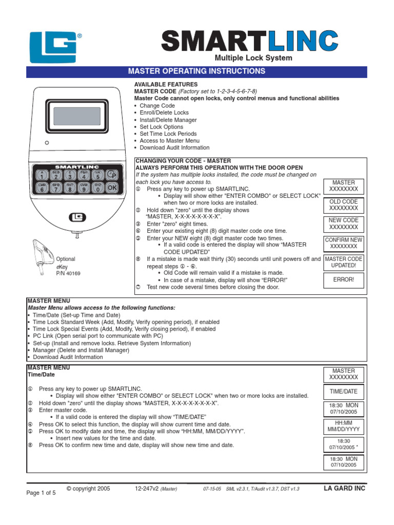 Smartlinc Master Code Instructions | PDF | Menu (Computing) | Personal ...