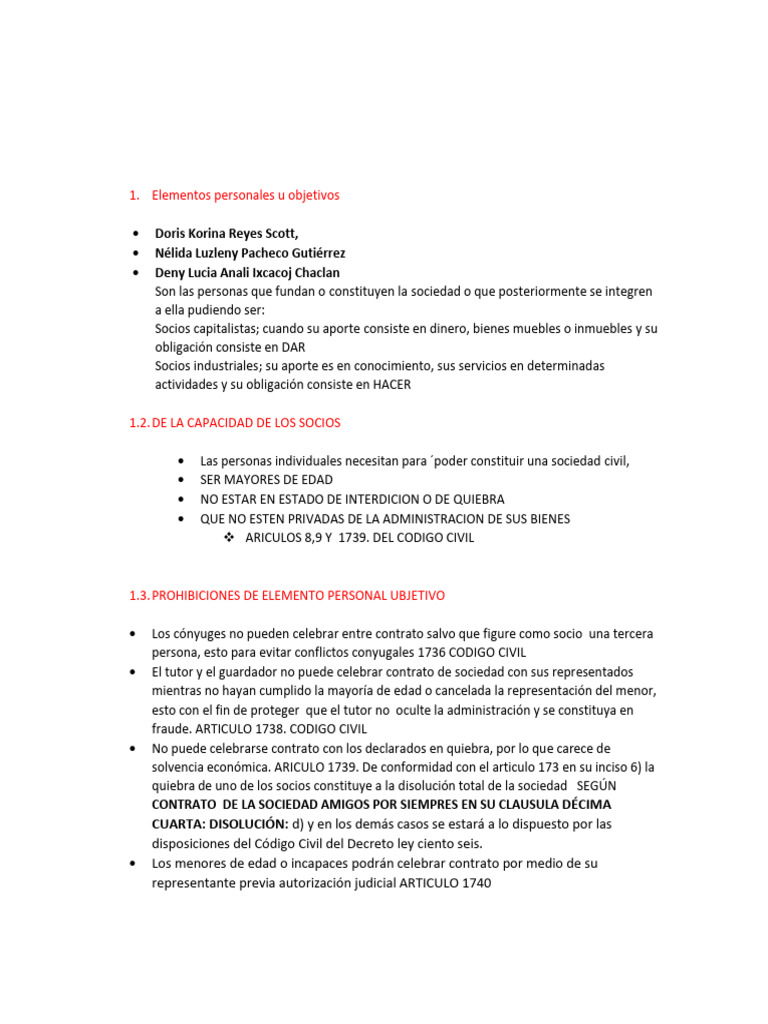Elementos Personales U Objetivos DE SOCIEDAD CIVIL. | PDF | Sociedad de ...