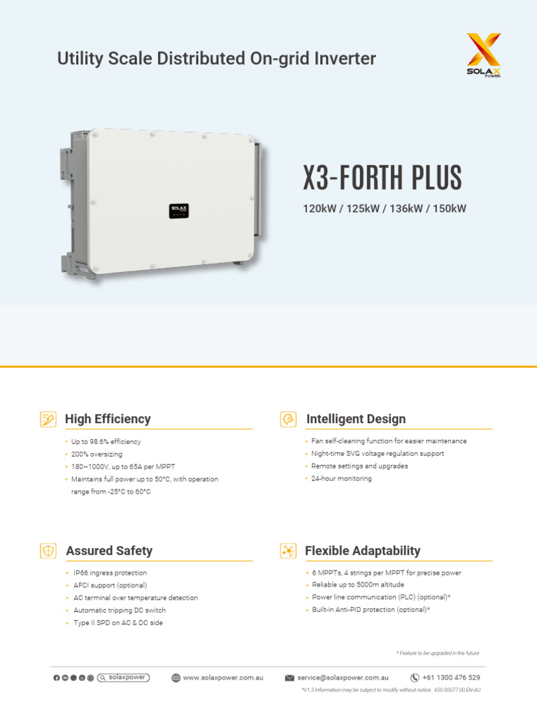 Solax x3 Forth Plus Datasheet For Au en | PDF | Physical Quantities ...