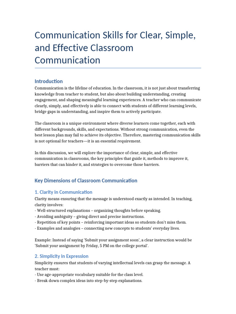 Classroom Communication Skills | PDF | Communication | Teachers