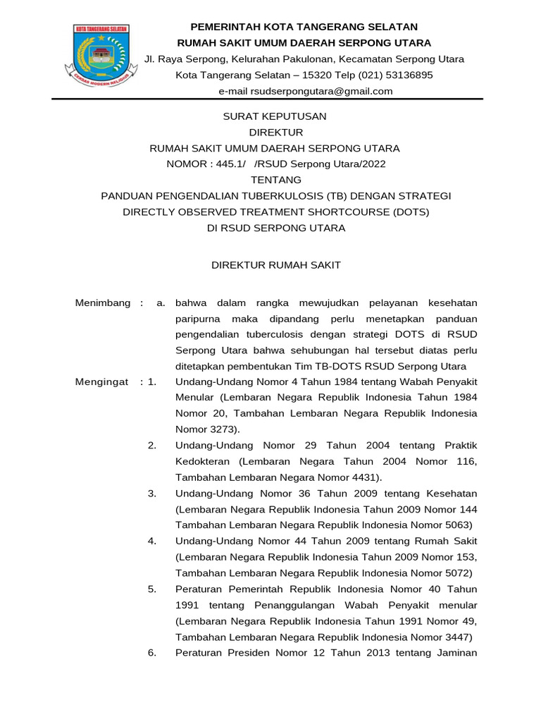Panduan TB DOTS RSUD Serpong Utara | PDF