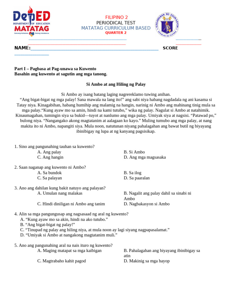 DTC PT Filipino 2 q2 Matatag With Tos Key | PDF