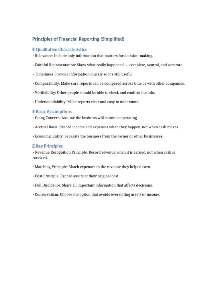 Key Principles of Financial Reporting | PDF