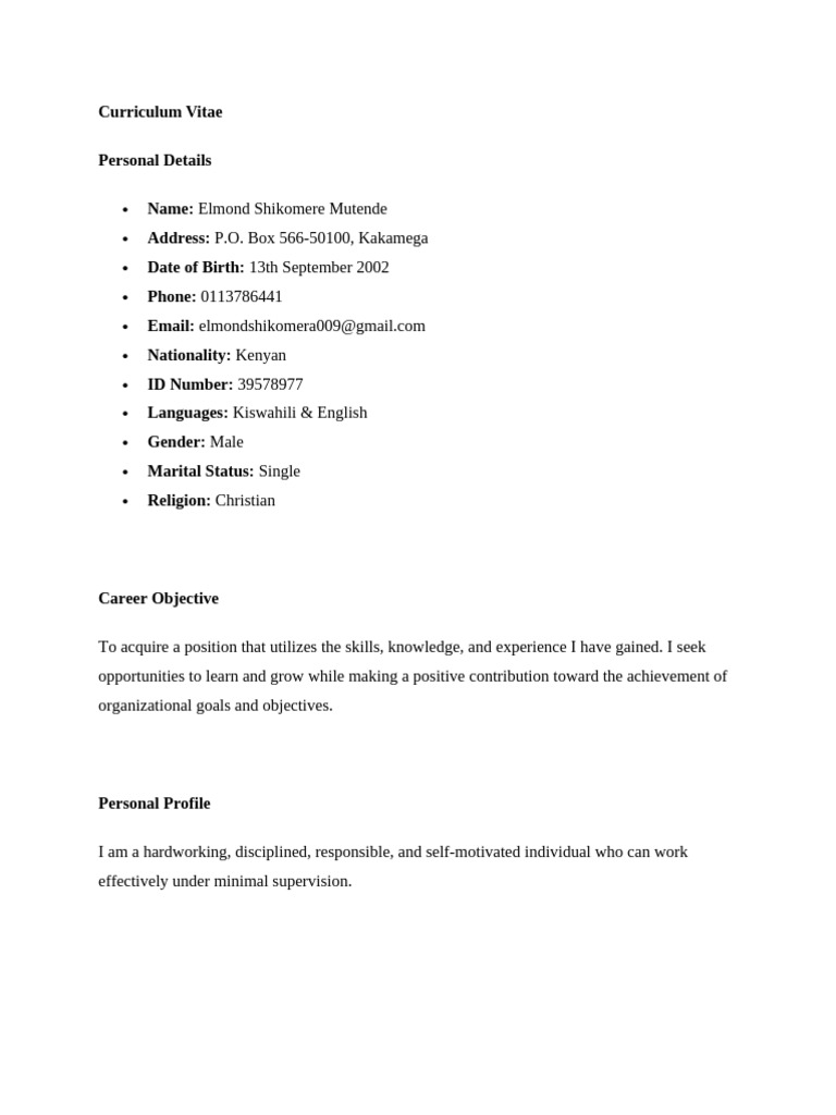 Elmond Mutende's CV: Mechanical Engineer | PDF