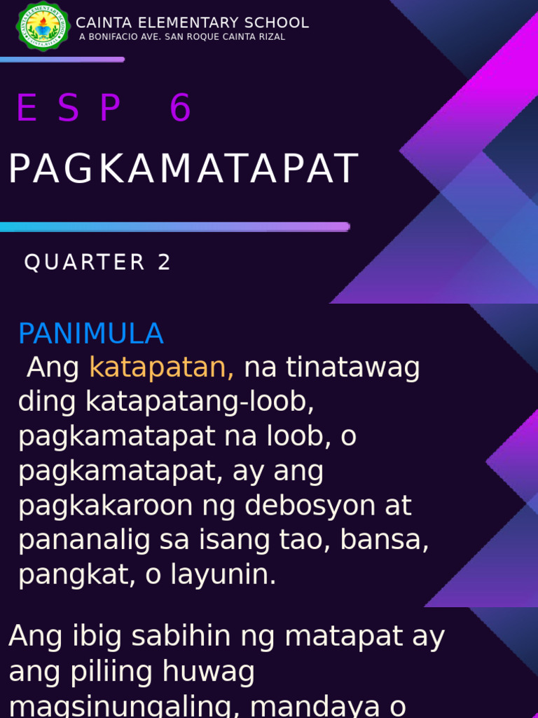 Esp 6 q2 Pagkamatapat | PDF