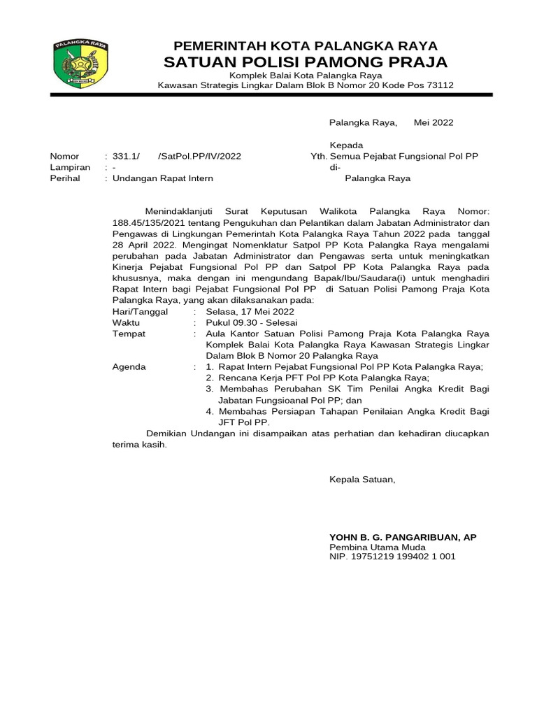 Undangan Rapat JFT Pol PP | PDF