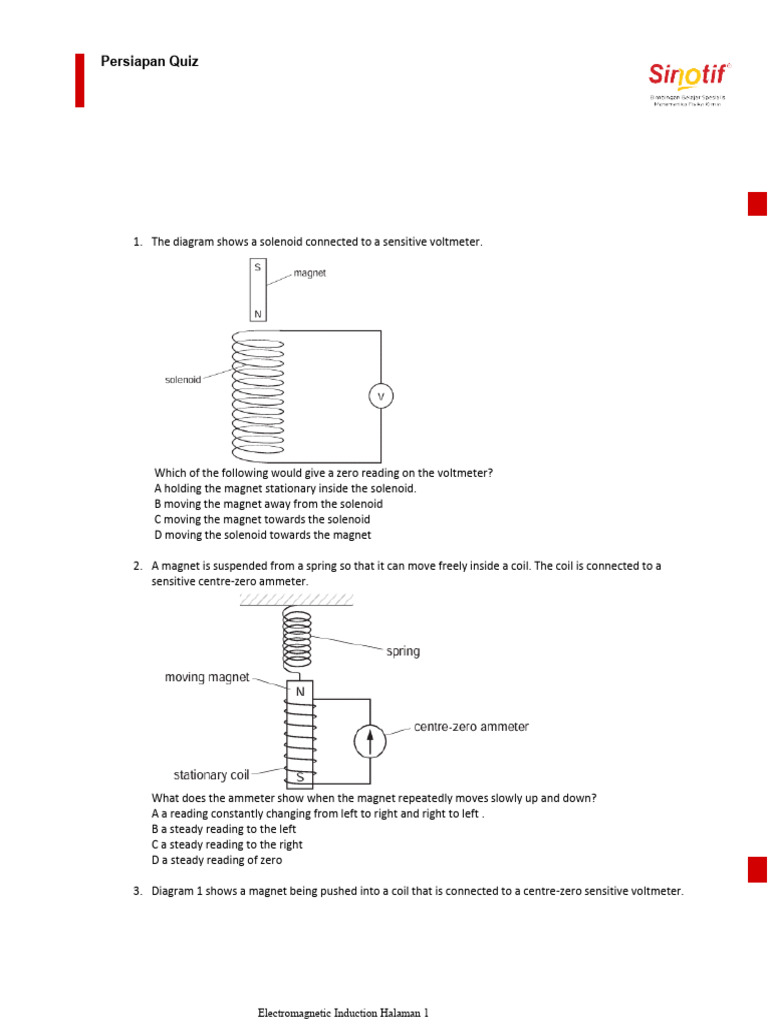 Electromagnetic Induction Quiz Preparation | PDF | Electromagnetic ...