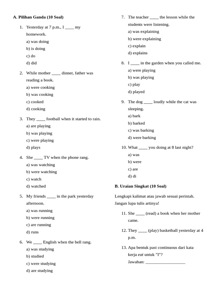 Soal Past Continous Kelas 4 | PDF | Chess Theory | Chess