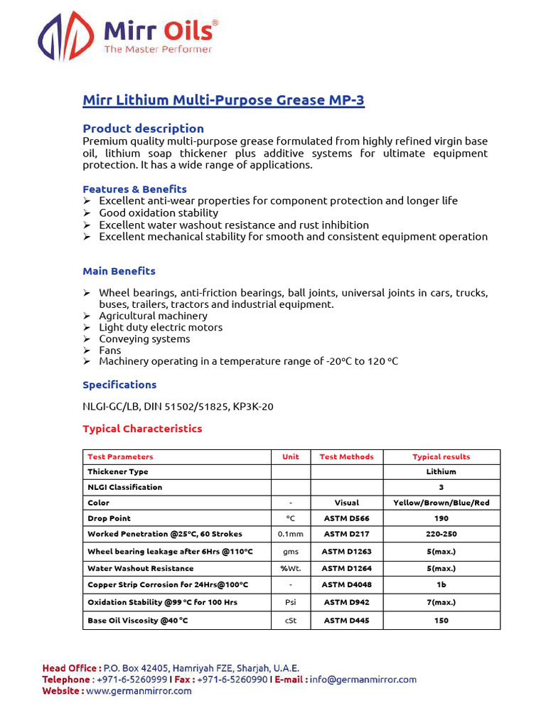Mirr Lithium Grease MP-3 PDS | PDF