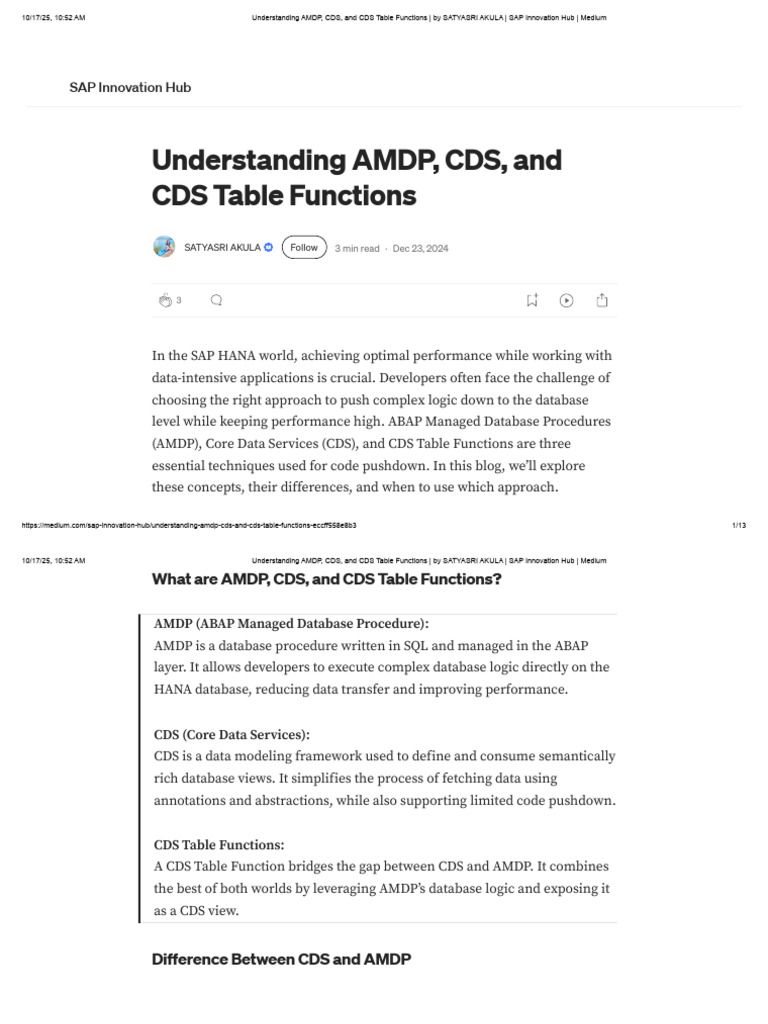AMDP vs. CDS Table Functions Explained | PDF | Databases | Software ...