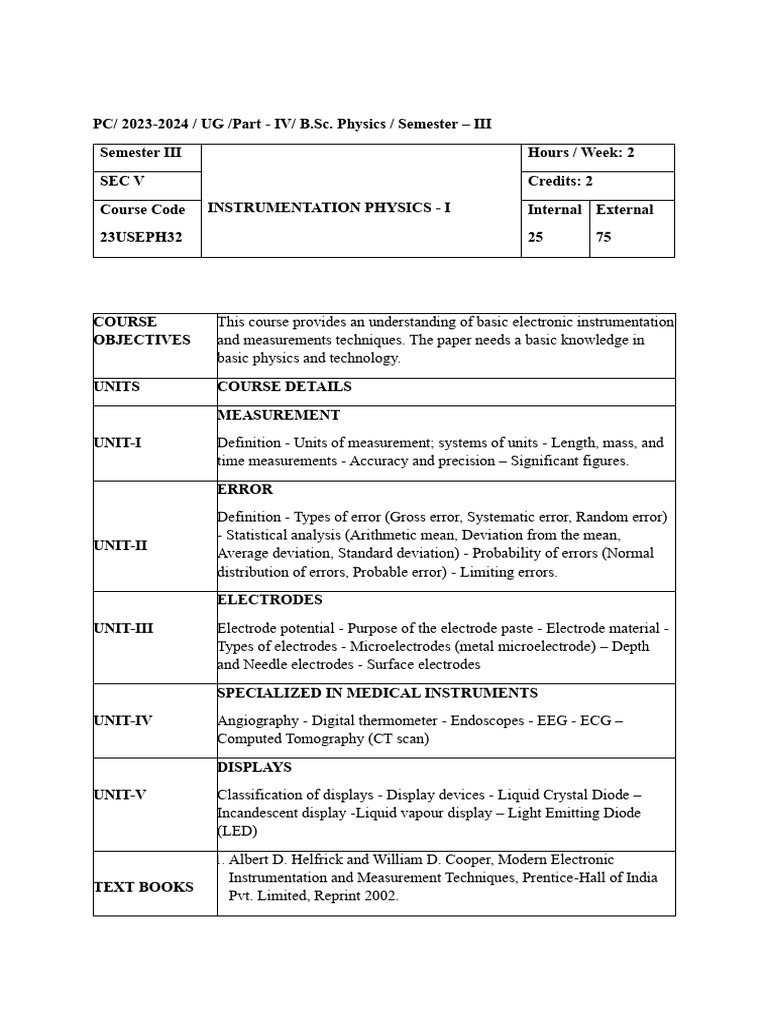 Introduction to Instrumentation Physics | PDF | Observational Error ...