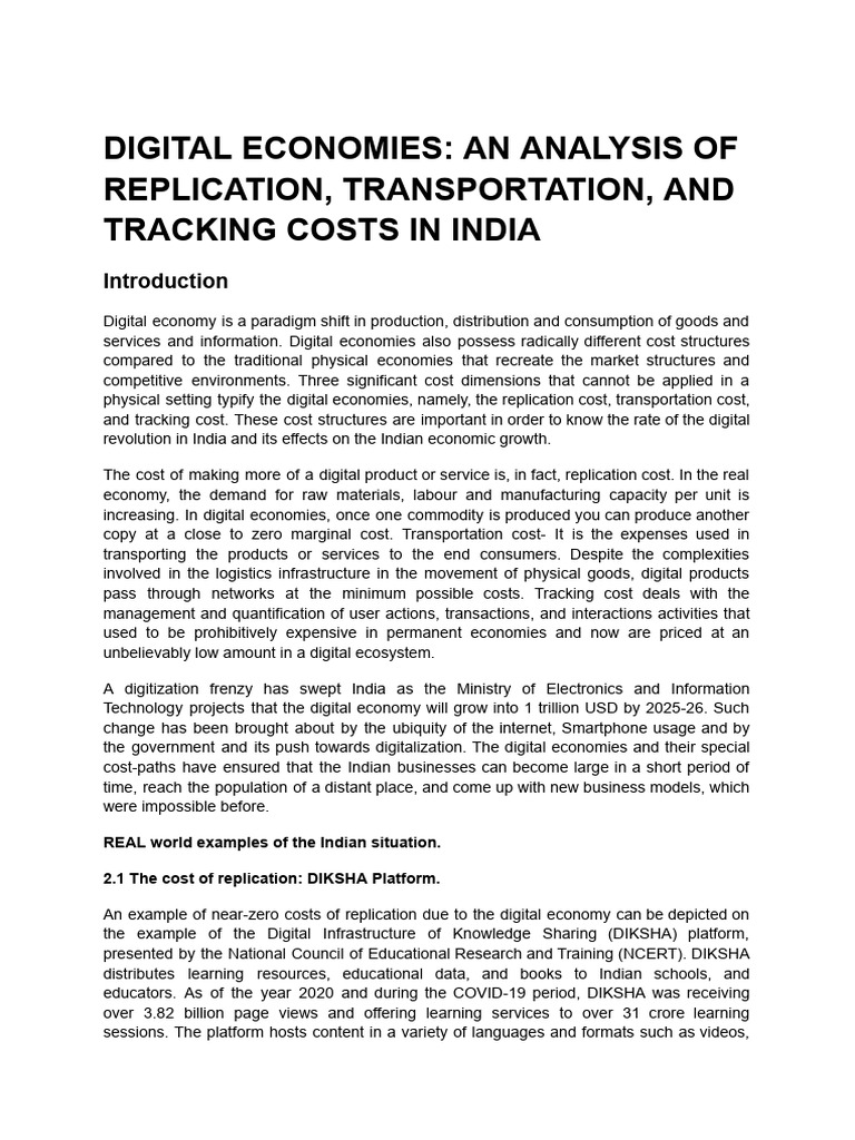 Digital Economies - An Analysis of Replication, Transportation, and ...