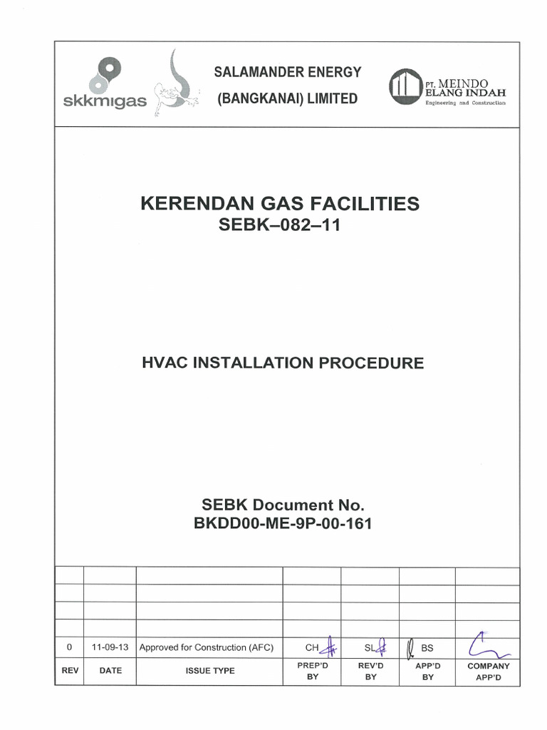 BKDD00-ME-9P-00-161 Rev.0 - Approved HVAC Installation Procedure | PDF
