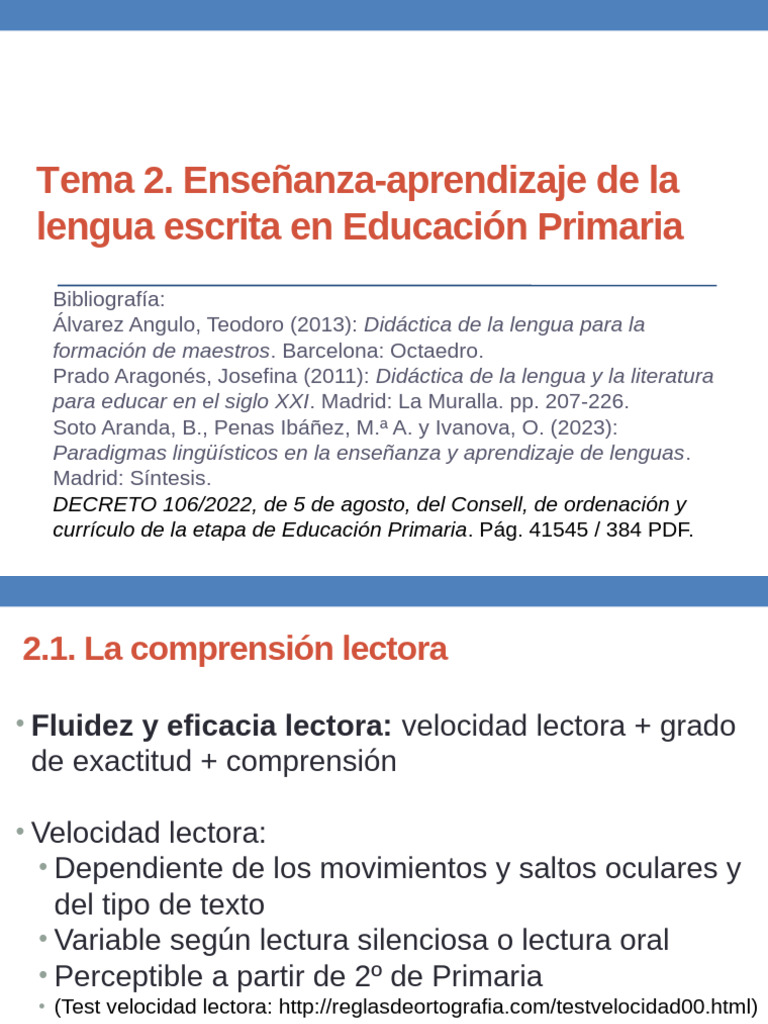 Tema 2.1. La Comprensión Lectora | PDF | Comprensión lectora | Aprendizaje