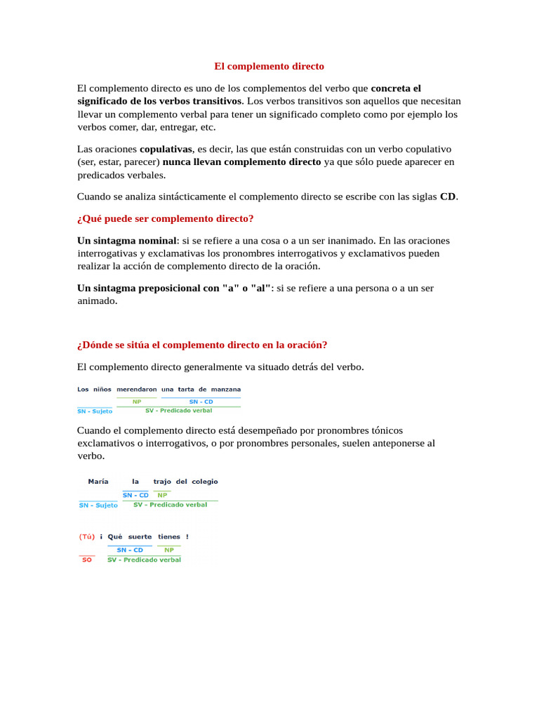 El Complemento Directo | PDF