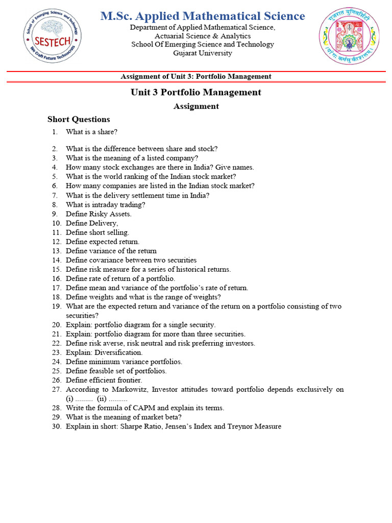 Portfolio Management Assignment Guide | PDF | Capital Asset Pricing ...