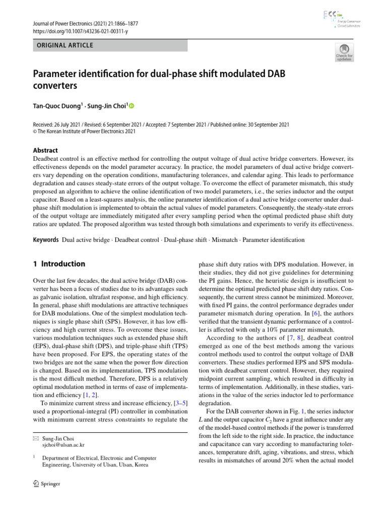 Parameter Identification For Dual-Phase Shift Modulated DAB Converters ...