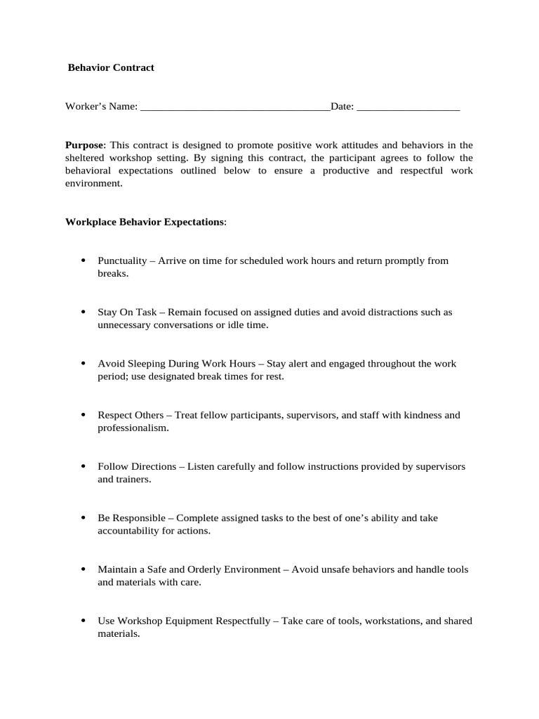 Behavior Contract for Workshop Participants | PDF