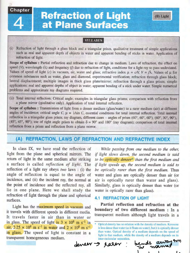 Chapter 4 Refraction of Light at Plane Surfaces | PDF | Electromagnetic ...