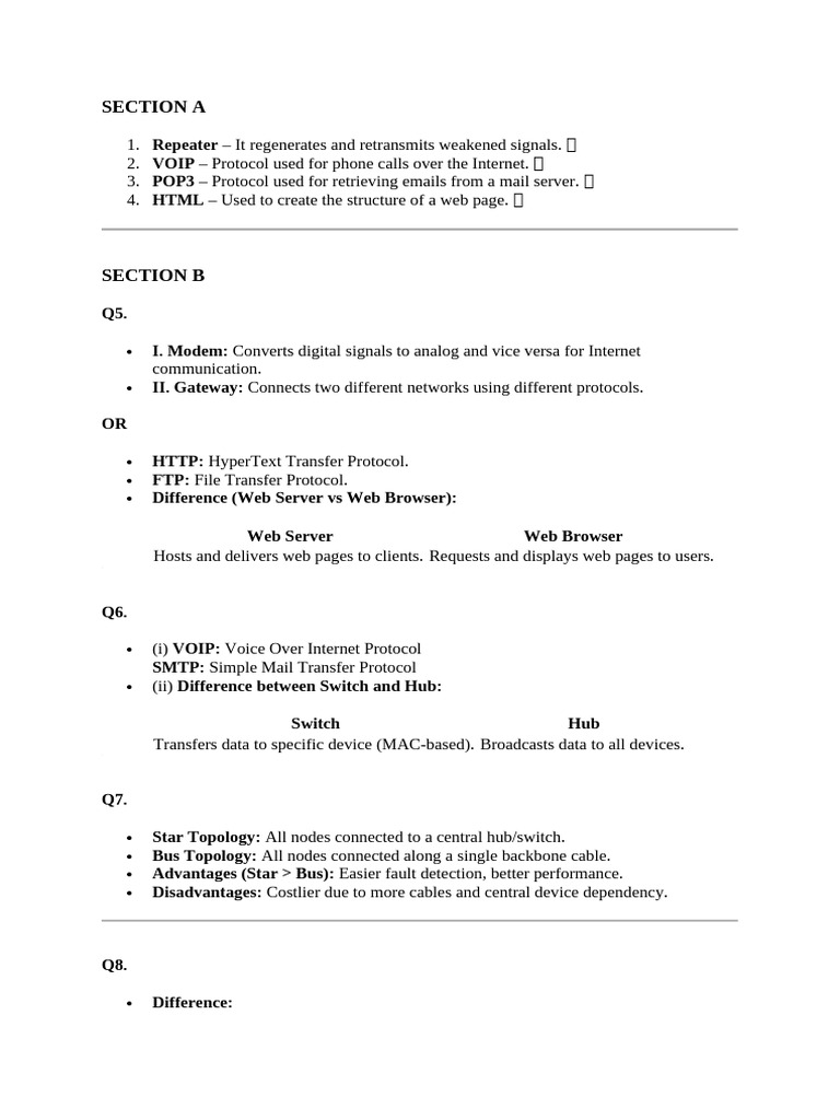 Revision - I Comp Net Ans 2 | PDF | Computer Network | Network Topology