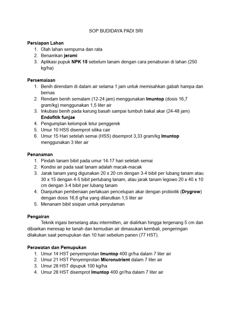 Sop Budidaya Padi Ipb | PDF