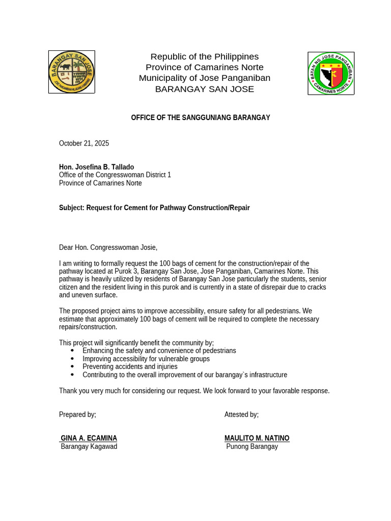 Request Letter For Cement | PDF